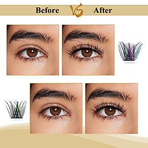 QUEWEL Cluster Lashes 72 Pcs Wide Stem Colored Eyelash Clusters Mixed Colors Lashes Clusters+ C/D Curl 8-16mm Length DIY Eyelash Extension False Eyelashes Natural&Mega Styles