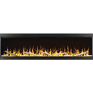 Napoleon Trivista Pictura 60 3-Sided Electric Linear Fireplace - Built-in Design - Multi-Color Flames with Large Crystal Cubes and Natural Looking Birch Logs - NEFL60H-3SV