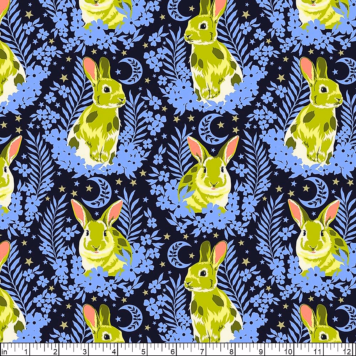 Tula Pink for Free Spirit Besties Hop to It W/Metallic Gold, Fabric by The Yard (Bluebell)