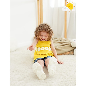 itkidboy Toddler Baby Girls Clothes Ruffle Cami Tank Flower Tops Blouse Denim Shorts Pants Kids Summer Outfit Set(3-4T)