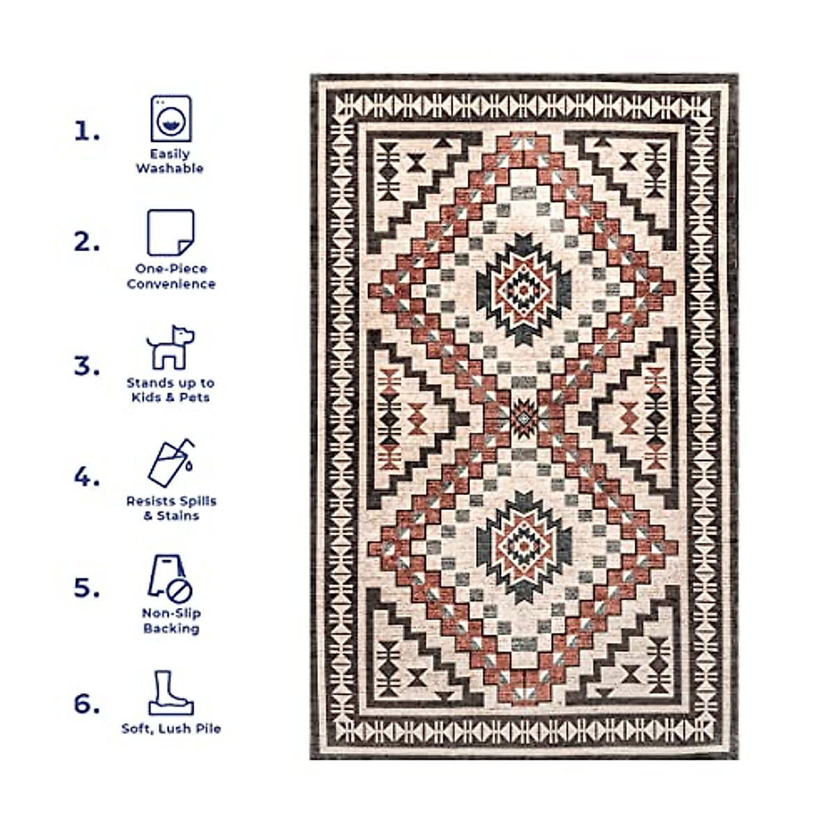 nuLOOM 5' x 8' SpinClean Machine Washable Stain-Resistant Area Rug with Non Slip Backing, Low Profile for Living Room, Bedroom, and Dining Room, Leighton Beige