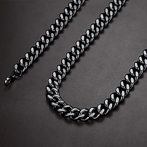FindChic Black Chain Necklace for Women, Chunky Curb Chain Necklace Hip Hop Jewelry Thick 12MM 18inch Cuban Link Chains