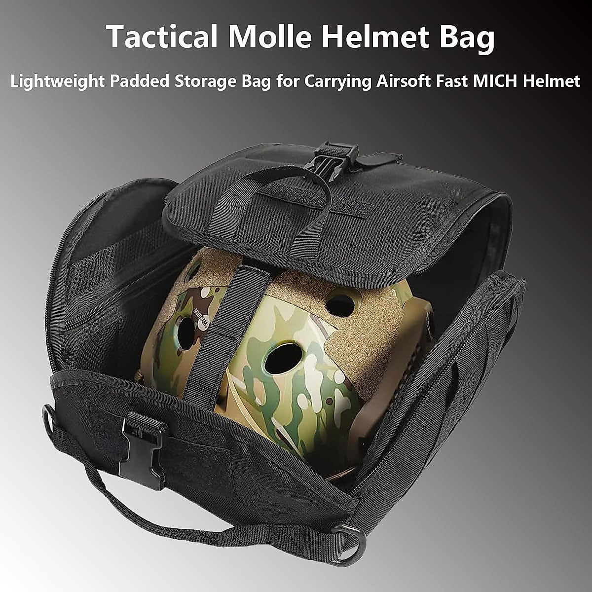 FARMSOLDIER Tactical Helmet Bag,Molle Helmet Bag Pack,Lightweight Padded Storage Bag for Carrying Airsoft Fast Motorcycle MICH Helmet Black