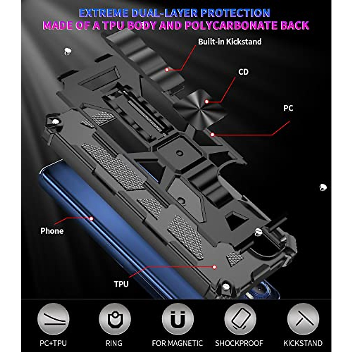 Akimcaliu Military Grade Moto G Stylus 5G 2022 Case - Blue Camo, Shockproof, Kickstand, Belt Clip & Screen Protector