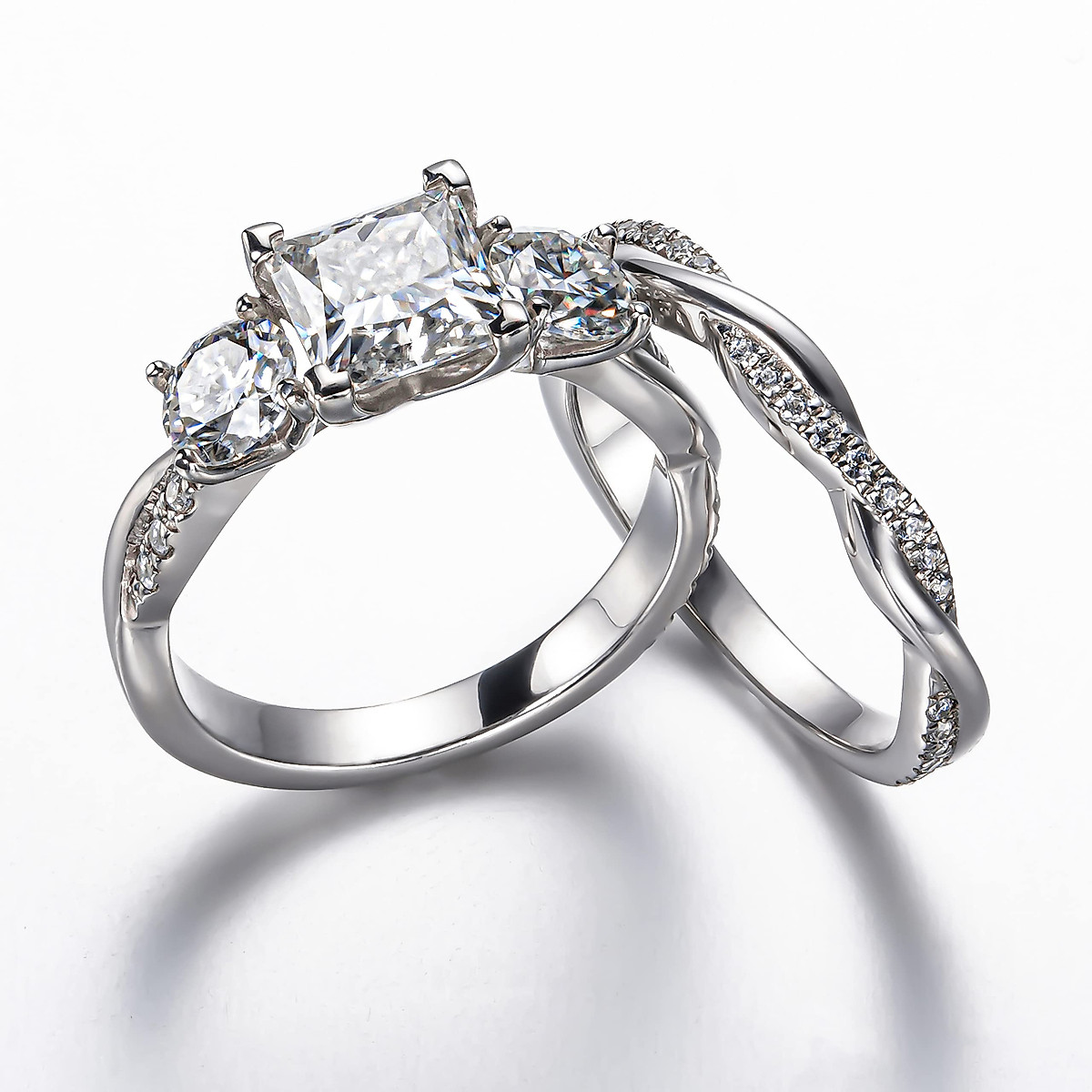 CannyCat 3-Stone Princess Cut Moissanite Wedding Ring Sets for Women Infinity 3.25 carat(ctw) Radiant Moissanite Rings Bridal Set D color Moissanite Diamond Anniversary Engagement Ring Set (size-5)