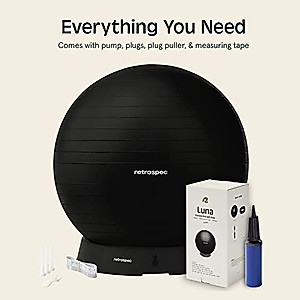 Retrospec Luna Exercise Ball - 55, 65, or 75cm Yoga Ball for Workouts, Stability, Pregnancy - Swish Balance Ball w/Pump for Office & Home Gym