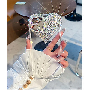 Clear Glitter Case Compatible with iPhone 14 Pro Max, 3D Heart Design Phone Cover with Girly Bling Diamond Rhinestone Sparkle Loving Hearts Slim Fit Soft Shockproof Protective Case for Women Girls