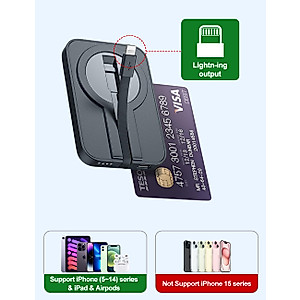 Mini Magnetic Portable Charger for iPhone,5200mAh Small Power Bank with Built-in Cable, Battery Pack Compatible with iPhone 14, Plus,Pro Max,13,12,11,XS,XR,X,8,7,6s,AirPods etc,Non-Wireless Charging.