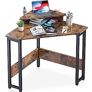 ODK Corner Desk Space Saving Small Desk with Sturdy Steel Frame, Computer Desk with Monitor Stand for Small Space, Easy Assembly Triangle Vanity Desk with Durable Wooden Desktop