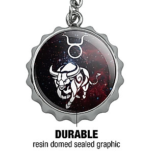 Taurus Bull Zodiac Sign Horoscope in Space Keychain Chrome Plated Metal Pop Cap Bottle Opener