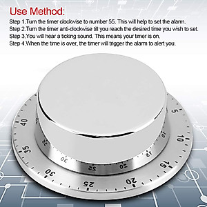 Kitchen Timer, Acogedor Mechanical 1-Hour Kitchen Timer, Stainless Steel Countdown Timer, Long Loud Ring, Magnetic Kitchen Timer Clock for Cooking - Silver(Silver)