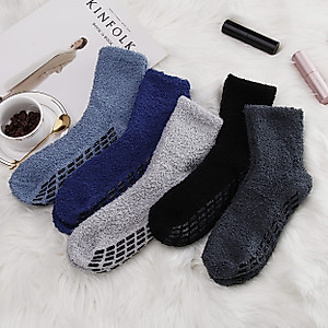 Breslatte Non Slip Socks Hospital Socks with Grips for Women Grip Socks for Women Fluffy Socks with Grips for Women 5 pairs 2 Darkcolor