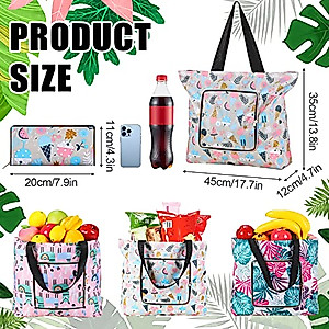 Woanger 4 Pcs Reusable Shopping Bags Washable Foldable Grocery Bags with Handles Zippered Waterproof Tote Oxford(Cute Style)