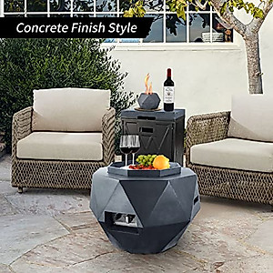 Kante 25" Concrete Propane Fire Pit Table with Assemble Tank Cover, 50,000 BTU Geometric Fire Pit with Tray Style Lid, Lava Rock, Charcoal (A-GF002-60121-SB01)