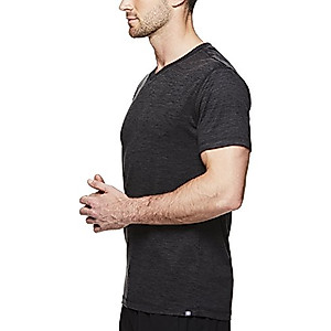 Gaiam Men's Everyday Basic V Neck T Shirt - Short Sleeve Yoga & Workout Top - Black Heather Everyday, Large