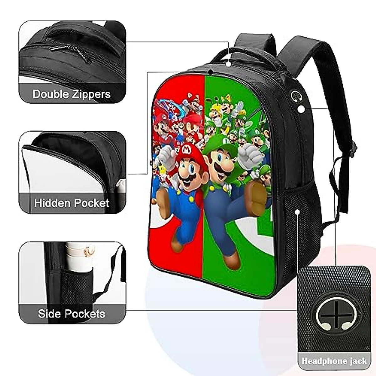 bizzico 3PCS Set Game Backpack with Lunch Box, Cartoon Laptop Bag with Lunch Bag, Stylish Daypack Classic 17inch Shoulders Backpack