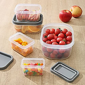 JJOO 10PCS Food Storage Containers with Lids (5 containers + 5 Lids), Reusable Meal Prep Container, Airtight Plastic freezer Containers for Pantry, Microwave and Dishwasher Safe, Grey
