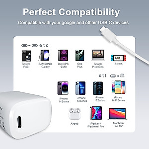 30W USB C Charger Block Fast Charging For Google Pixel 8 7 6 5 8 7a 6a 5a Pro Iphone 15/15 Pro/15 Pro Max,Samsung Galaxy S23/S22/S21 Note 20 30W PD Power Adapter Wall Charger Box+6ft Type C to C Cable
