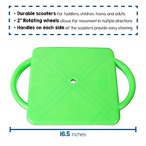 hand2mind Green Indoor Scooter Board with Safety Handles for Kids Ages 6-12, Plastic Floor Scooter Board with Rollers, Physical Education for Home, Homeschool Supplies (Pack of 1)