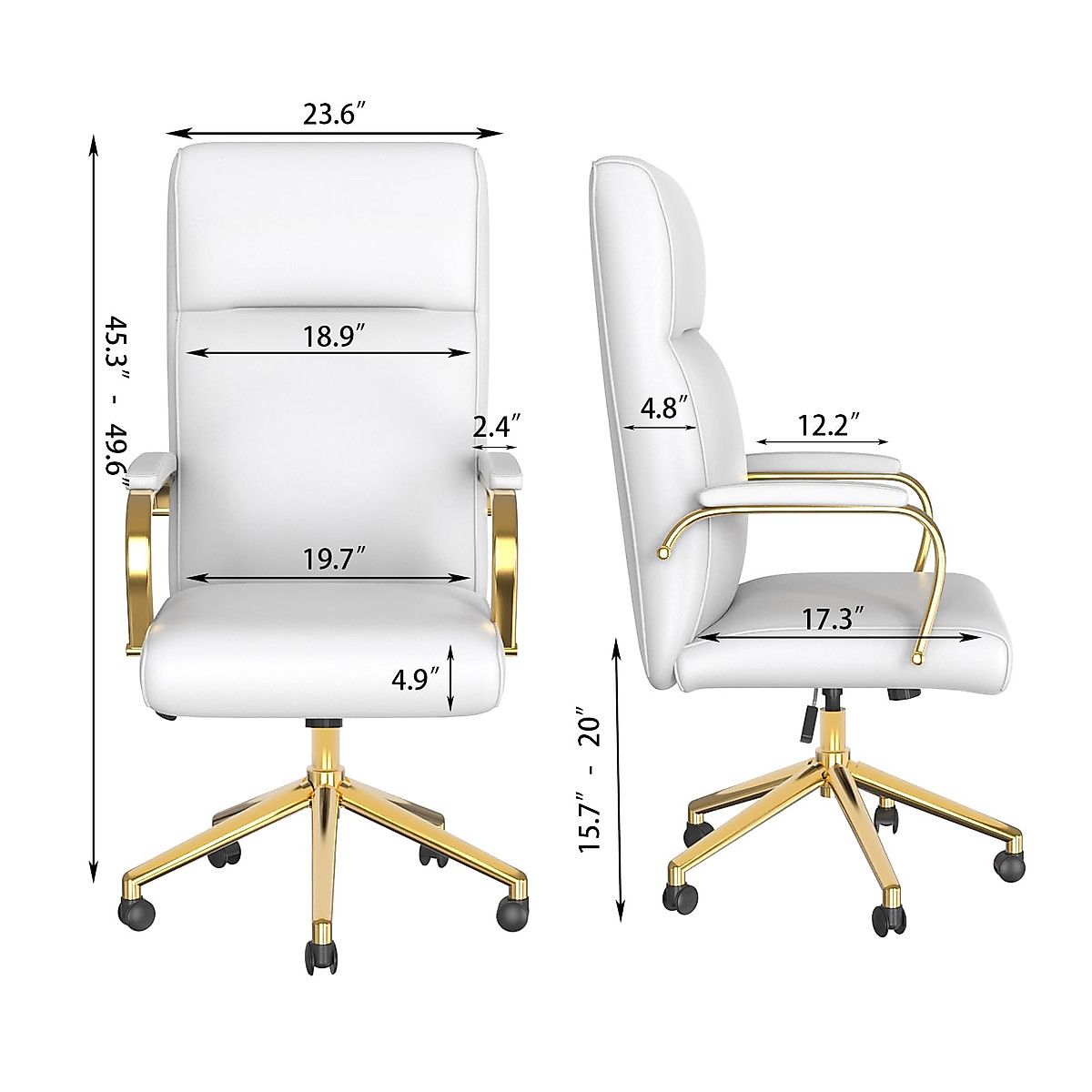 MUZII White Office Chair with Arms, High Back Executive Office Chair Big and Tall, PU Leather Office Desk Chair with Back Support, 360° Swivel Computer Desk Chair for Conference Room