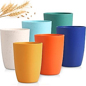 GENLGE Plastic Cups Reusable Wheat Straw Cups 12 OZ, Unbreakable Drinking Cups for Kitchen - BPA Free Cups Dishwasher Safe Plastic Tumbler Cups Cups Set of 6