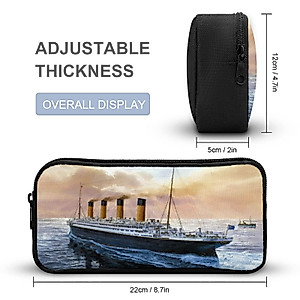 Retro Titanic Famous Old Historic Pencil Pen Case Portable Large Capacity Pen Pouch Stationery Organizer Makeup Bag with Zip