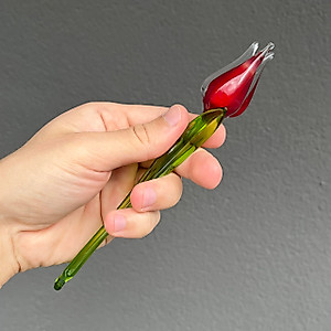 Red Glass Tulip Flower - Tulip Ornaments Figurine - Blown Flower Sculpture - Art Decor for Garden - Decoration for Plants - Flower Gifts