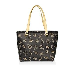 PICNIC TIME Harry Potter Hogwarts Uptown Cooler Tote Bag, Insulated Purse Lunch Bag for Her, Stylish Beach Bag Soft Cooler, (Black with Gold Accents), 14.37 x 7.28 x 10.63