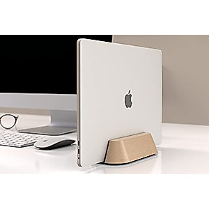 KUSOVILI Vertical Laptop Stand for Desk, Adjustable Vertical Laptop Holder, Natural Wood Desktop Dock for Apple MacBook pro, Surface, Lenovo, Dell and More (up to 17.3 inches)