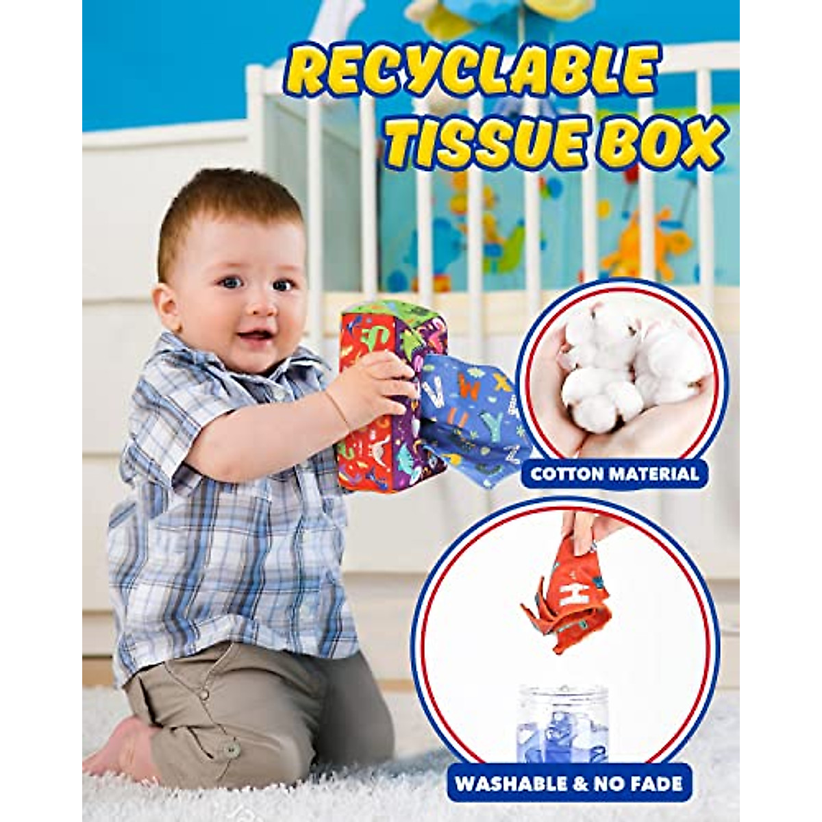 DINORUN Montessori Inspired Tissue Box Toy Set for Babies and Toddlers - Educational Sensory Play Toys