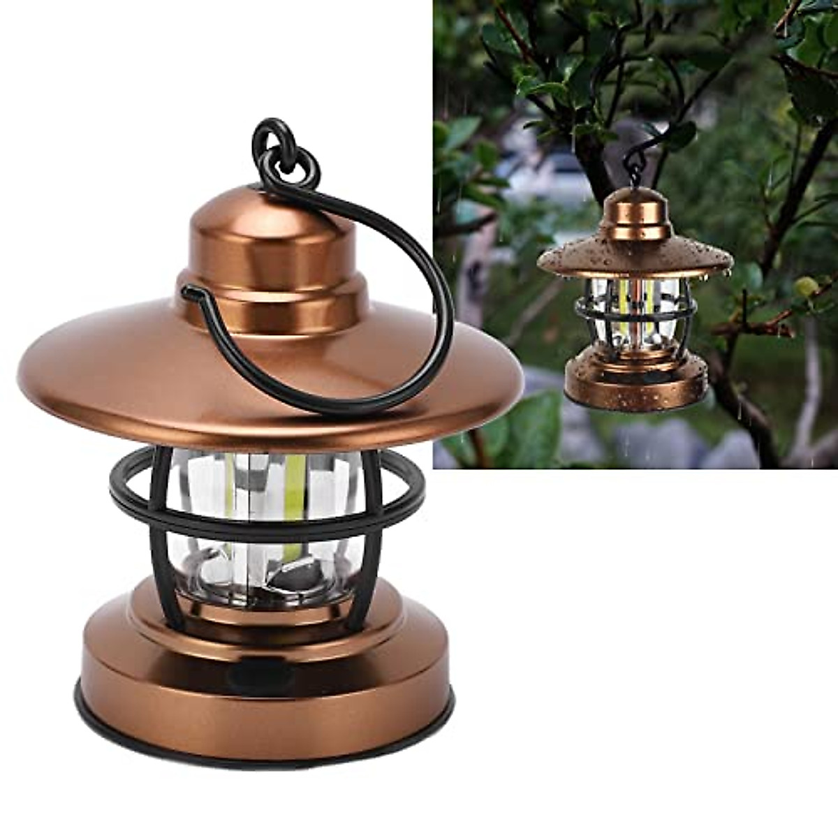 Camping Hanging Lantern, Vintage Hook Design One Button Switch 3 COB Battery Powered Garden Hanging Lamp