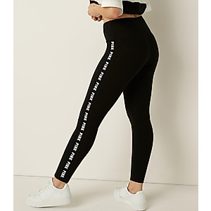 Victoria's Secret Women's Pink Logo Cotton Leggings, Pure Black with White Ticking, XS
