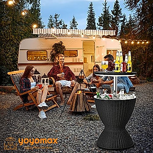 yoyomax Outdoor Cool Bar Table, 8 Gallon Beer and Wine Cooler Table, Patio Furniture & Hot Tub Side Table, Beverage Cooler, Rattan Style Patio, Cocktail Bar for Patio Pool Party-Black