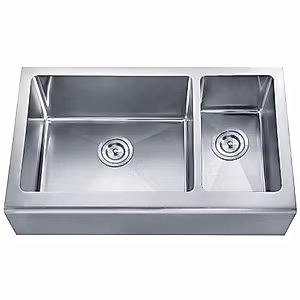 Dowell 10"/8" Deep Apron Front Farmhouse Undermount Double Bowl 32-7/8x20 Stainless Steel Kitchen Sink (16 Gauge, 6008 3320D)