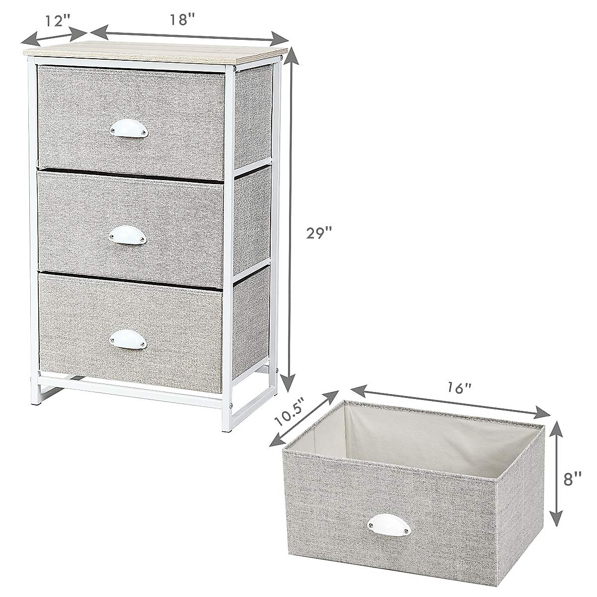 Giantex Dresser Storage Tower Nightstand W/Fabric Drawers, Sturdy Steel Frame and Wood Top Organizer Unit for Bedroom, Living Room, Entryway,Closets End Table Storage Unit (29’’(H), White)