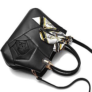 Mn&Sue Ladies Top Handle Satchel 3D Flower Women Elegant Handbags Pu Leather Crossbody Tote Purse (#1 Beige)