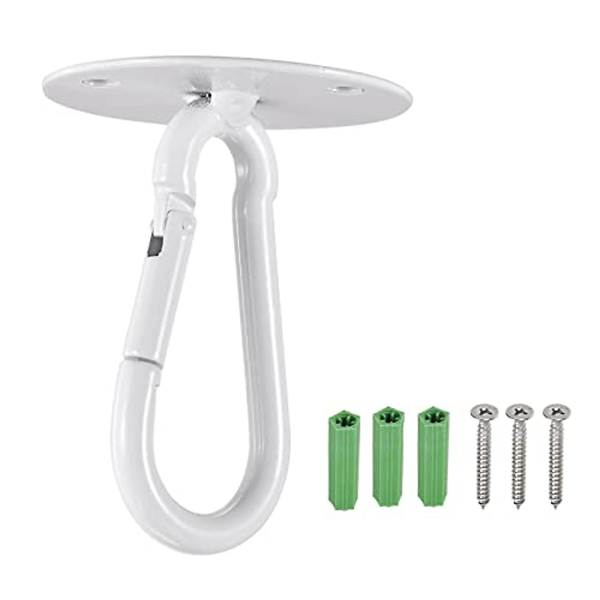 YOKIVE 2 Pcs Ceiling Hanging Hook, Pad Eye Snap Hook with Round Plate Hanging Plants, Great for Office, Home, Daily Use (White, 2.6x3.2-Inch)