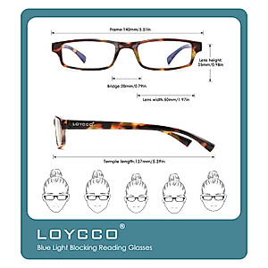 Loycco 4 Pack Rectangle Narrow Reading Glasses Blue Light Blocking Women Men Lightweight Compact Readers Computer Eyeglasses 2.5