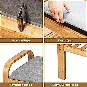 Giantex Shoe Rack Bench with Storage, Bamboo Storage Bench with Cushioned Seat, Padded Seat Shoe Bench with Storage Shelf, Shoe Organizer for Entryway, Hallway, Bedroom, Holds Up to 330 LBS