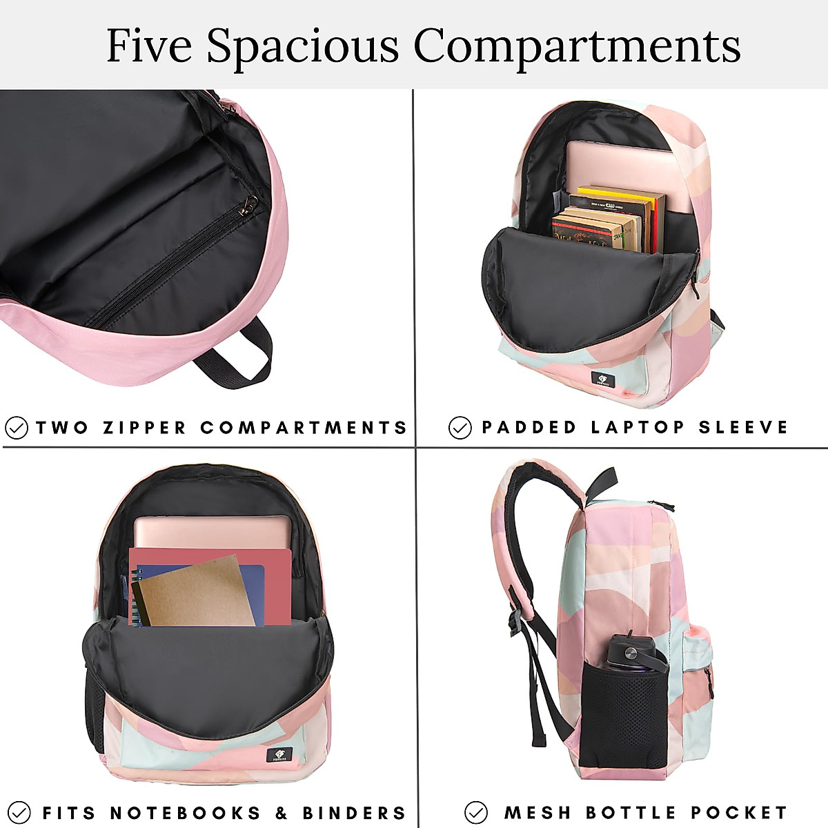 Aesthetic Kids' Backpack for Teen Girls, Bookbags for School or Travel with Padded Laptop Compartment, Pink Cloud…