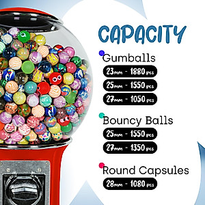 Gumball Machine Spiral Vend - 4’ Height - Set Up for $0.25 - Dispenses 1” Gumballs, Bouncy Balls & Toys in Round Capsules - Spiral Vending Machines for Kids - Bubble Gum Machine - Red