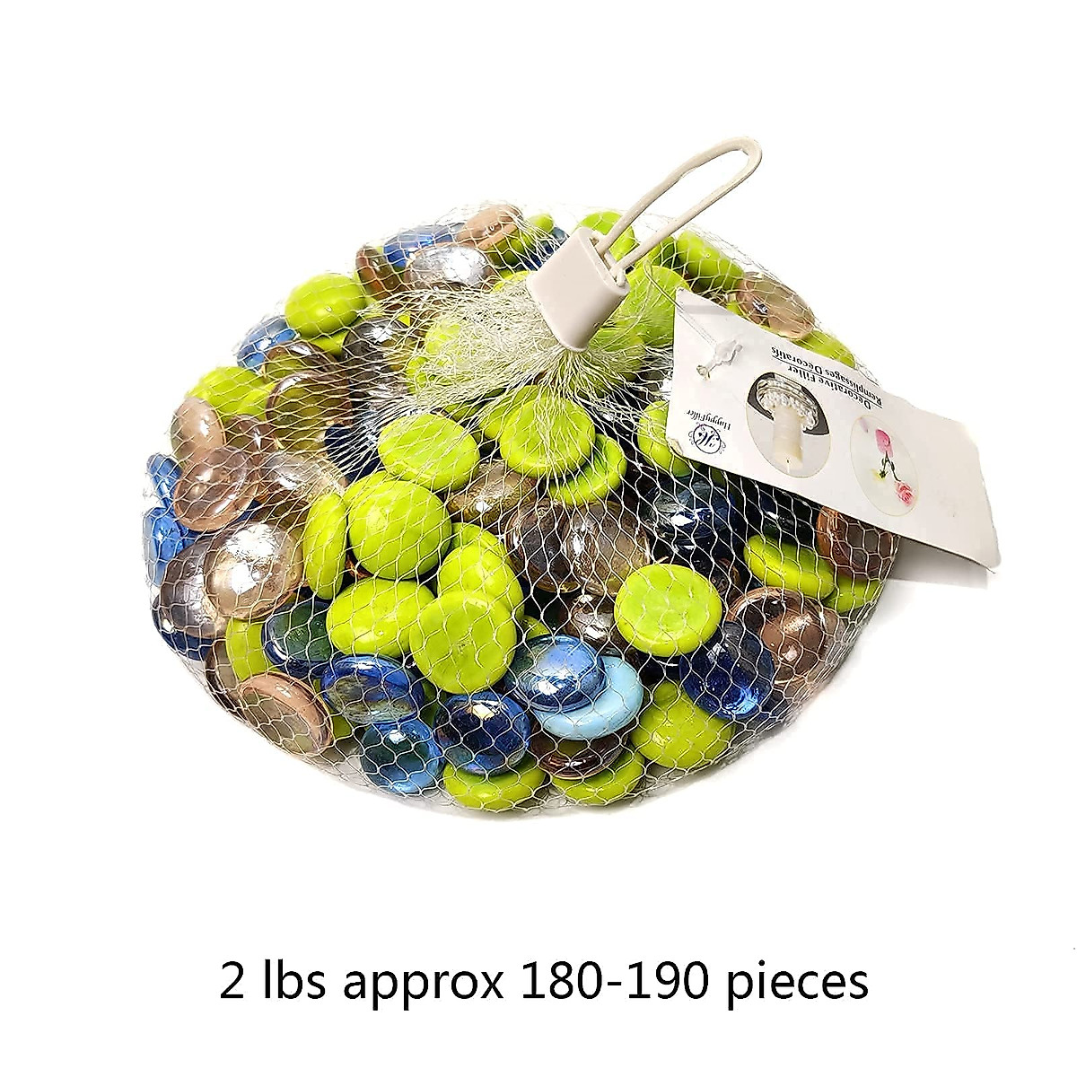 2 LB Floral Glass Gems Stones Flat Marbles Beads Mixed Green,Royal Blue,Peach for Vases Bowl Fillers,Crafts,Table Scatter,Home Centerpieces,Aquarium,Fairy Garden,Candle Holder