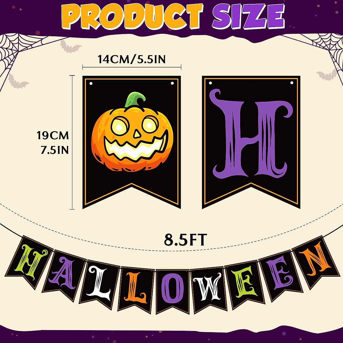 OHOME Halloween Decorations - Happy Halloween Banner | Halloween Party Decorations for Indoor Outdoor - Halloween Backdrop Garland for Outside | Hanging Halloween Party Favors Supplies for Birthday,Trunk or Treat Decorations