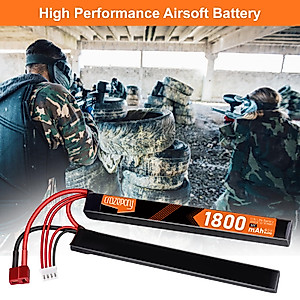 Crazepony Airsoft Battery 11.1V Rechargeable 3S LiPo 1800mAh 30C Nunchuck Split Pack Battery with Deans T Plug to Mini Tamiya Cable for Airsoft Model Guns Rifle