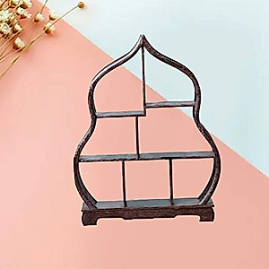 HEALLILY Office Shelf Chinese Wooden Assemble Display Curio Cabinets Shelf for Home Decoration Without Ornaments (Cucurbit Shape) Wall Mounted Bookshelves
