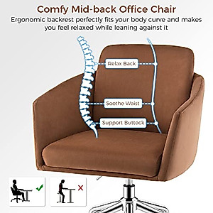 Giantex Home Leisure Chair, Height Adjustable Swivel Desk Chair, Ergonomic Mid-Back Chair w/Metal Base, Office Arm Chair, Modern Vanity Chair, Rolling Task Chair for Bedroom Study (Brown)