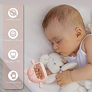 3 Pack Baby Teether Toys,Teething Toys for Babies 0-6 Months,Never Drop Baby Chew Toys with Cute Cat Pattern,Hand Teether Pacifiers for Teething Relief,Ideal Baby Shower Gifts for New Moms & Newborn