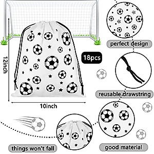 Shappy 18 Pieces Soccer Print Non Woven Bags Soccer Drawstring Bags Large Treat Candy Goodie Present Bags for Birthday Party Favors, 10 x 12 Inch (Soccer)