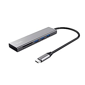 Trust 24191 Halyx Fast USB-C Hub and Card Reader, 3 Extra Ports, 5Gbps with USB 3.2 Gen 1, SD and Micro-SD Card Reader 104 MB/s, (Micro) SD, SDHC and SDXC up to 2 TB