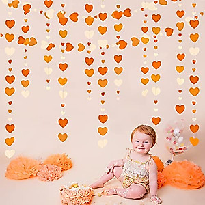 52 Ft Orange Heart Garland Gradient Heart Hanging Paper Streamer for Fall Autumn Wedding Bridal Shower Birthday Baby Shower Engagement Valentines Day Thanksgiving Harvest Party Decorations Supplies